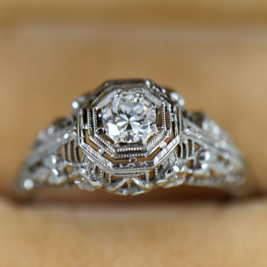 Die Struck Octagonal Deco Diamond Ring