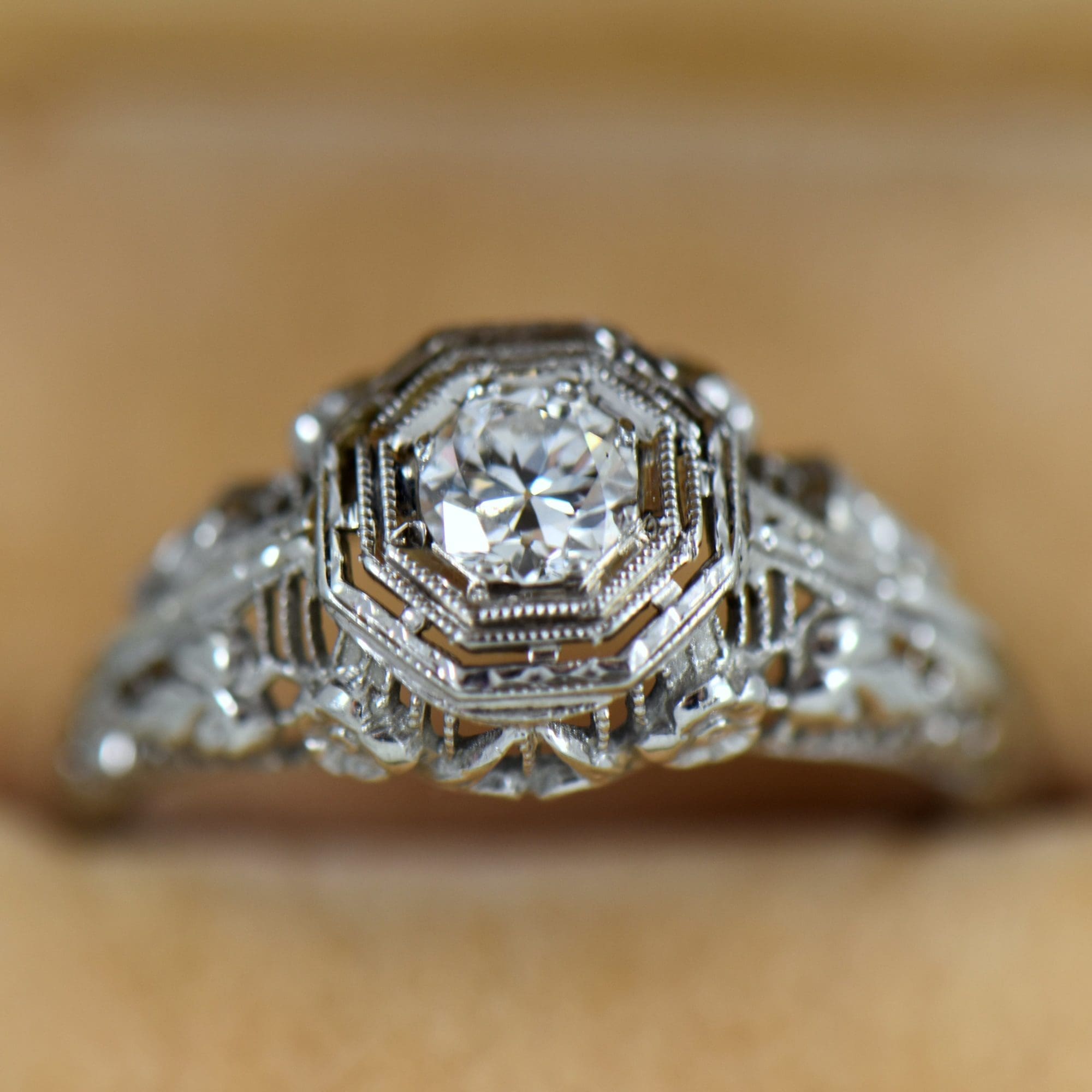Die Struck Octagonal Deco Diamond Ring