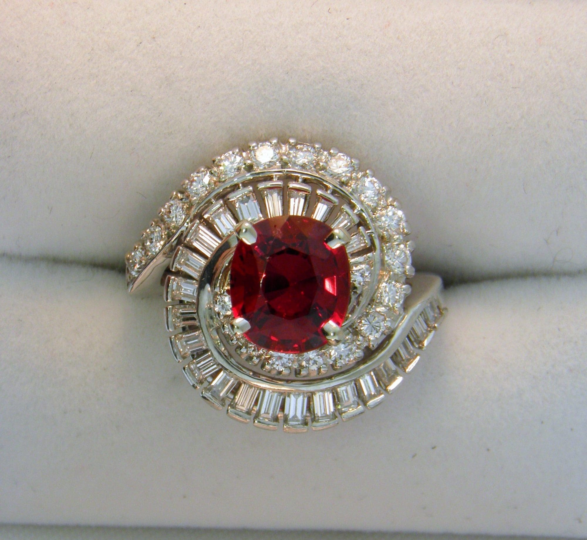 Mid Century Cocktail Ring with Gem Red Spinel