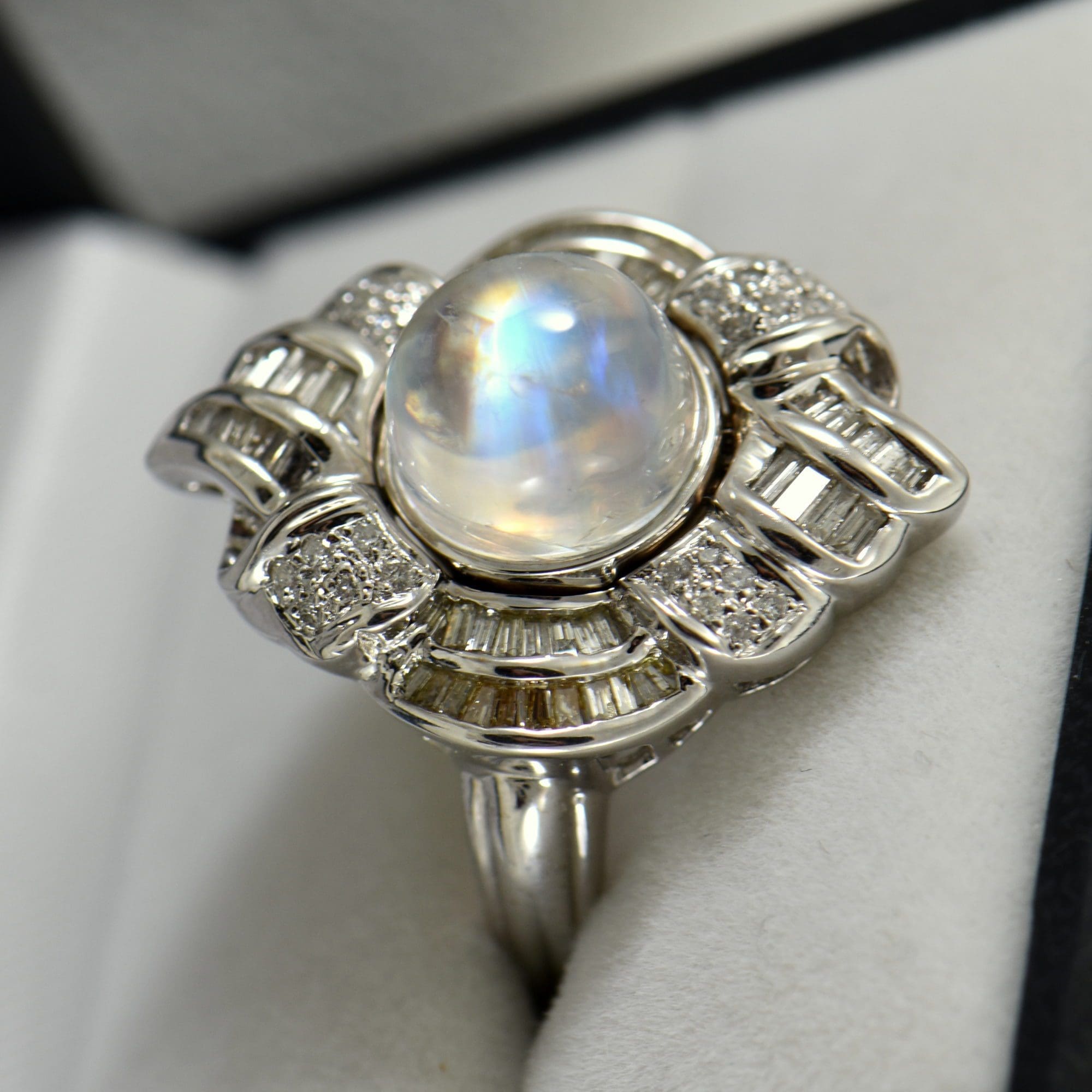 Rainbow Moonstone & Diamond Cocktail Ring