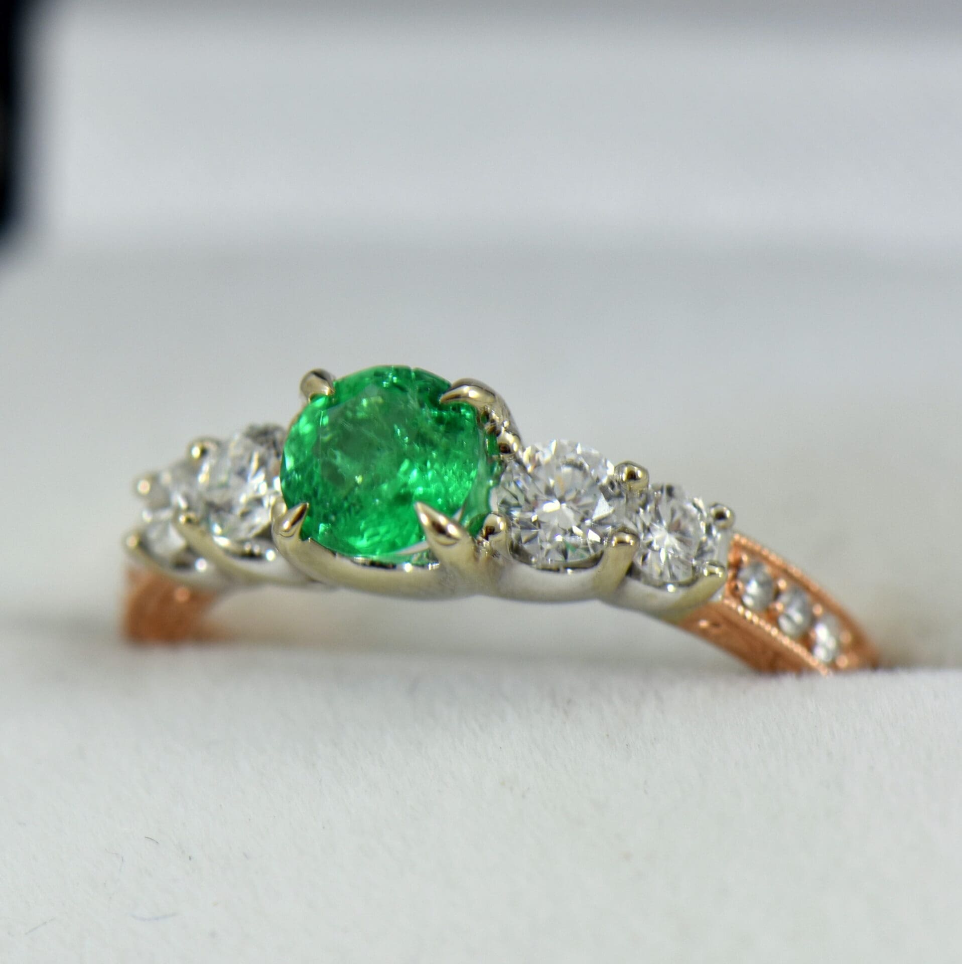 Round Emerald & Diamond Rose Gold Engagement Ring