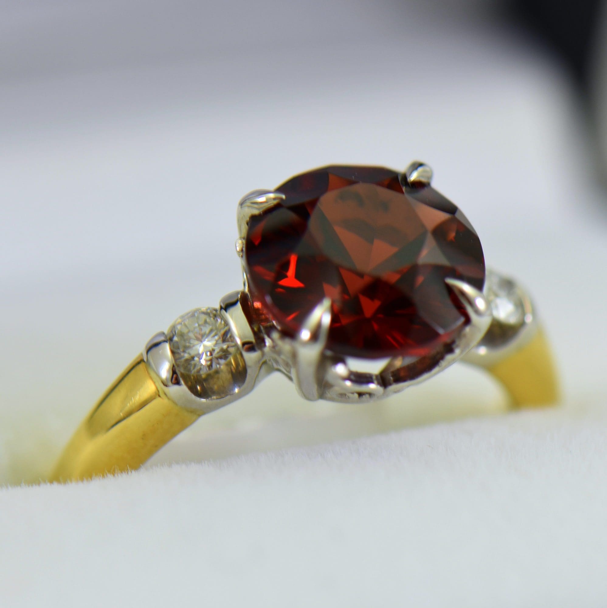 Custom Round Red Garnet 3-Stone Ring