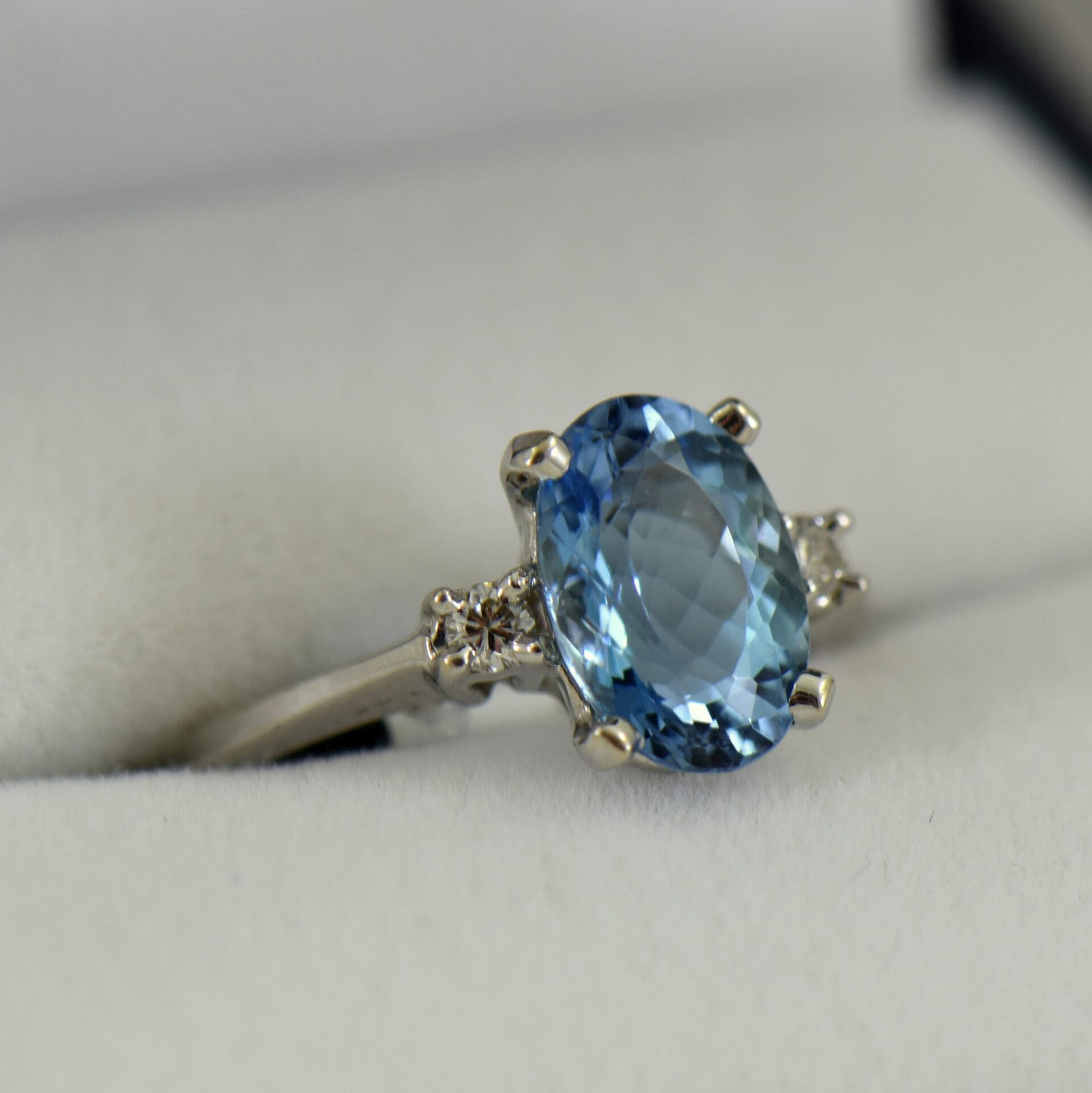 Mid-Century Azure Aquamarine & Diamond Ring in White Gold