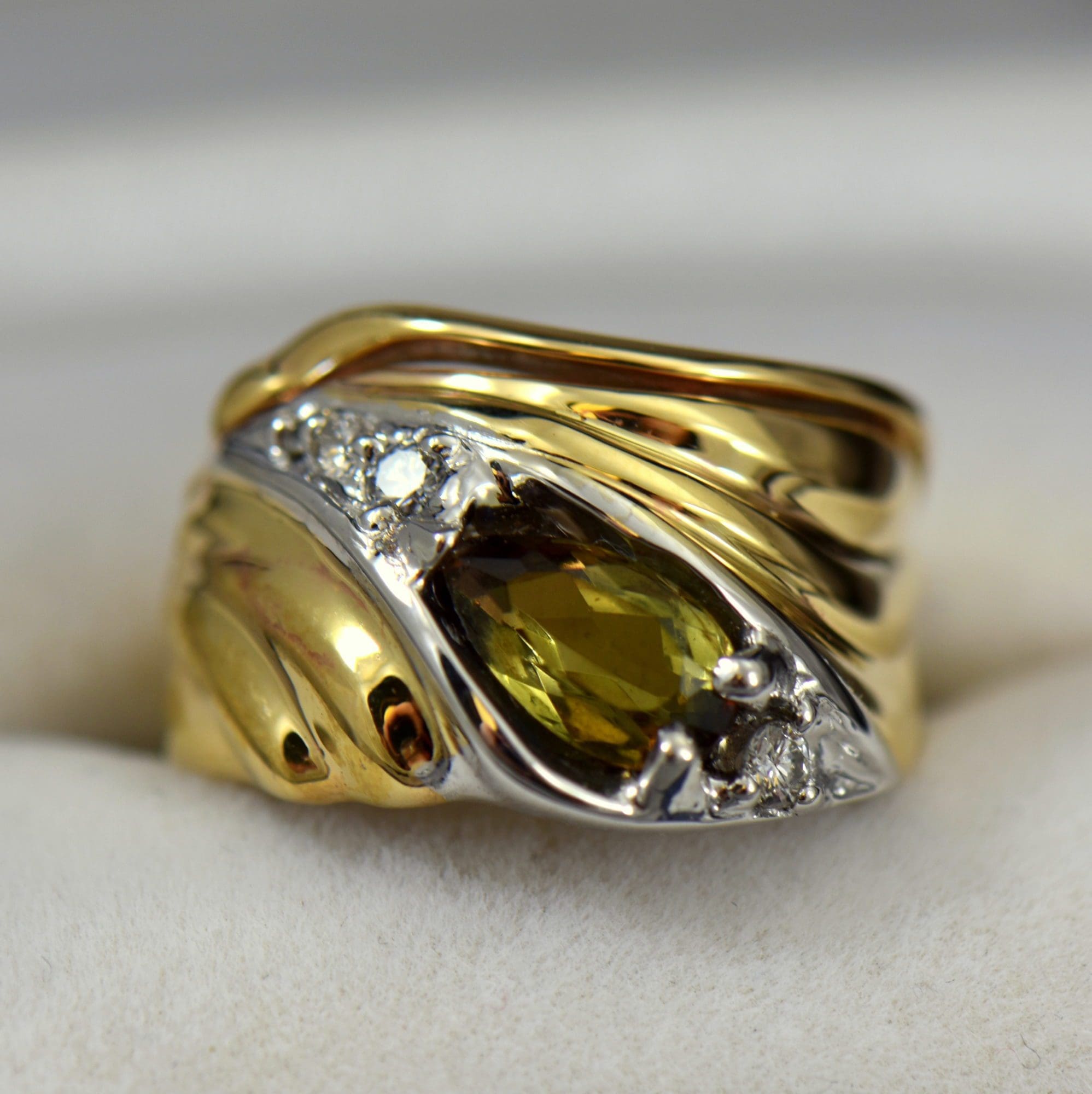 Custom Free-form Gold Andalusite & Diamond Ring | Federal Way Custom ...