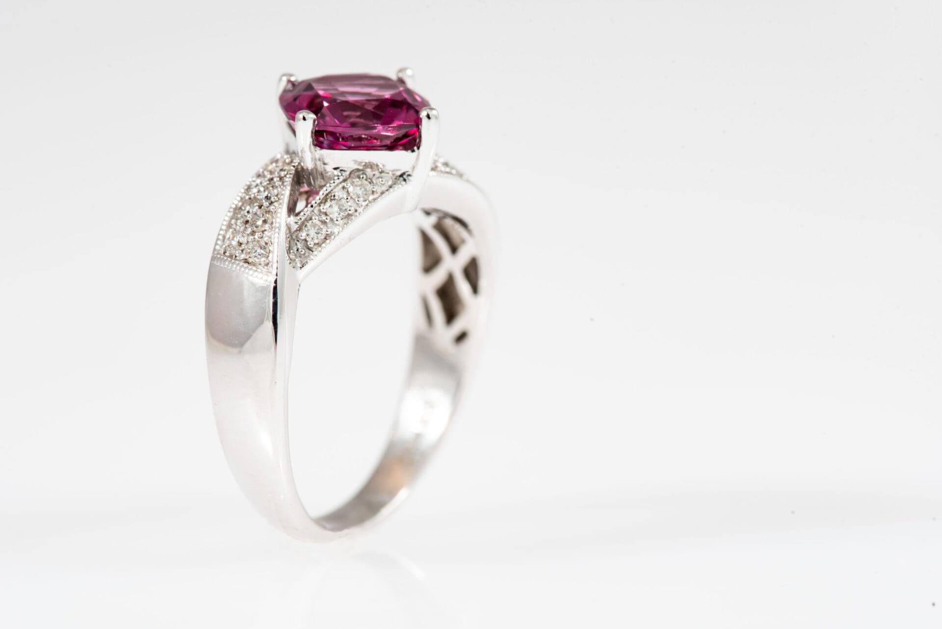 Magenta Rhodolite Garnet and Diamond Ring