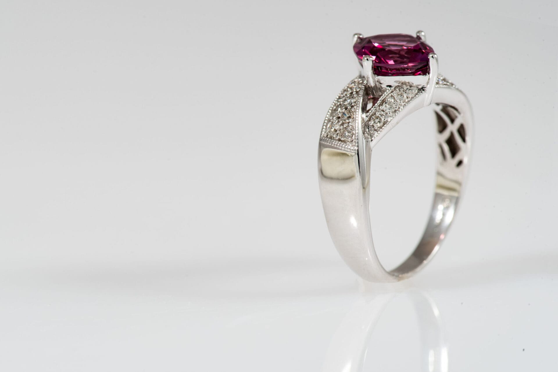 Magenta Rhodolite Garnet and Diamond Ring