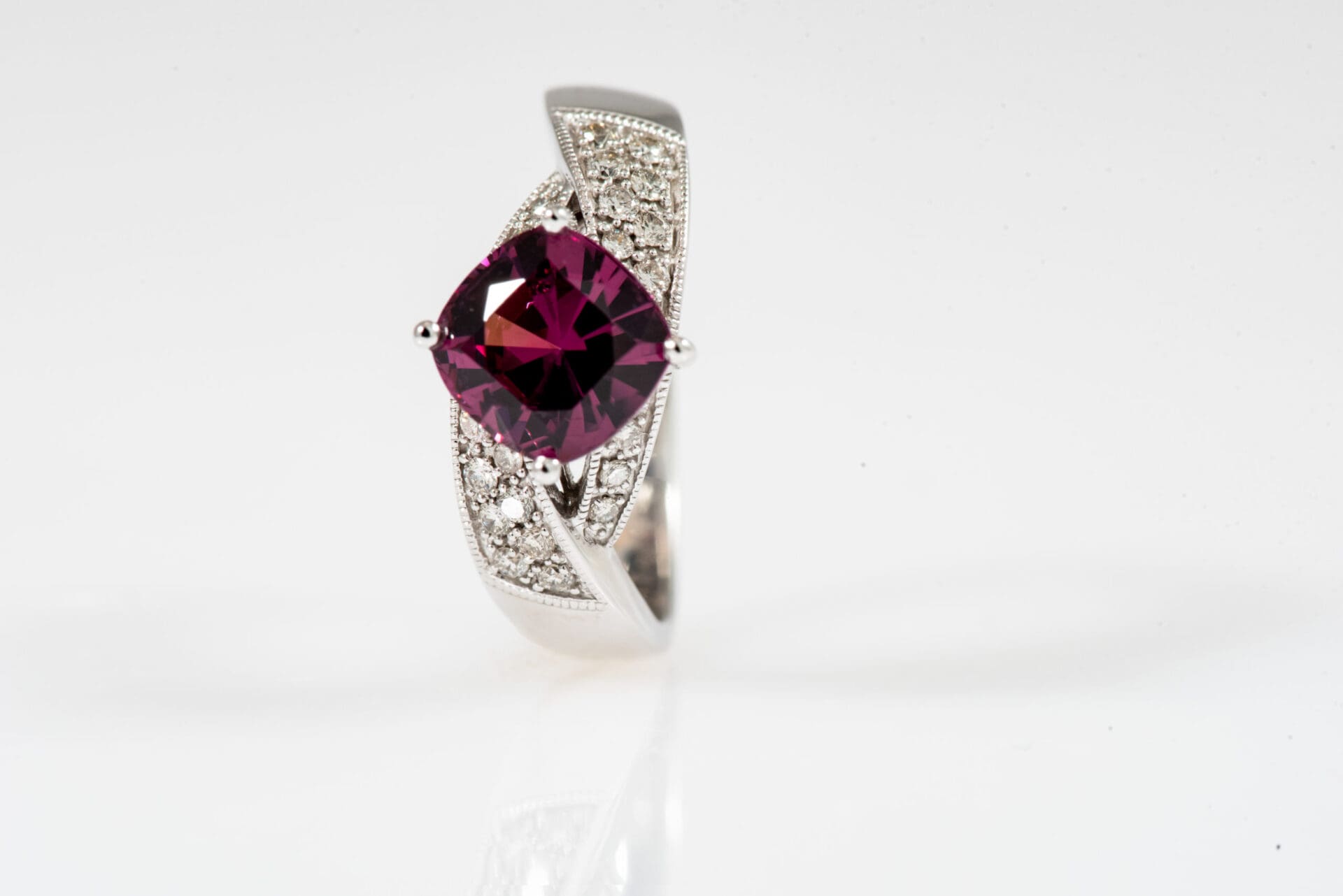 Magenta Rhodolite Garnet and Diamond Ring