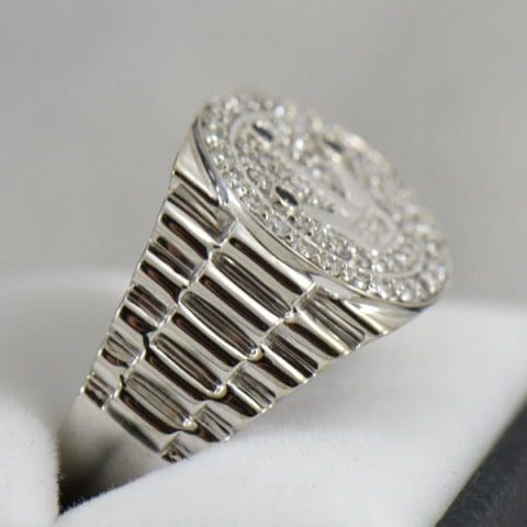 Custom White Gold & Diamond Mens Ring "Rolex Style" | Exquisite Jewelry ...