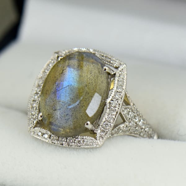 Custom Rose Cut Labradorite & Diamond Ring | Exquisite Jewelry for ...