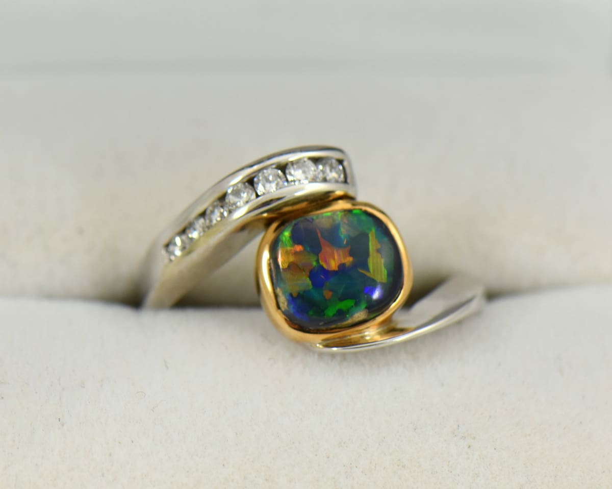 Custom Bypass Ring with Australian Lightning Ridge Black Opal