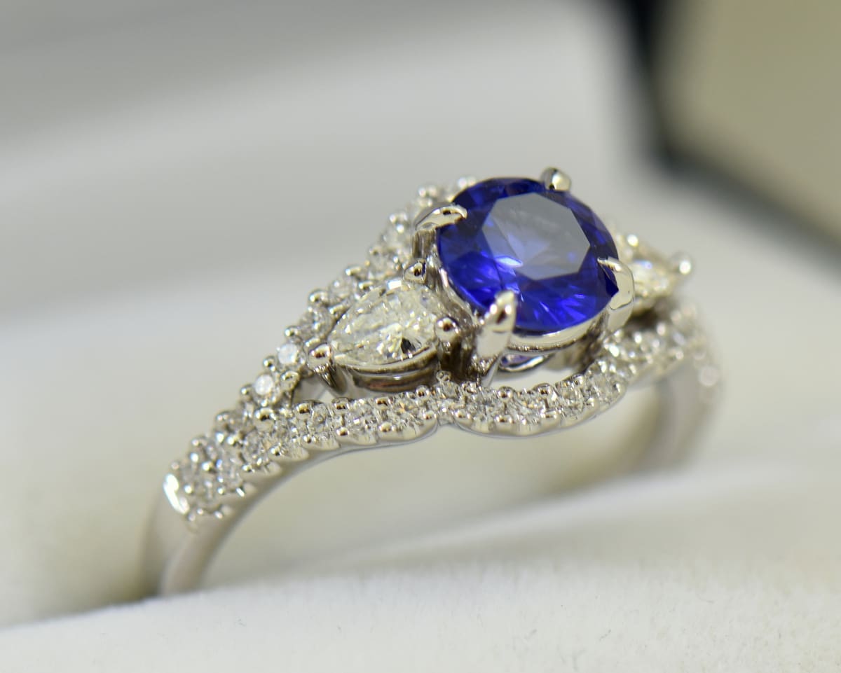 Custom Sapphire Engagement Ring with Pear Diamond Accents | Exquisite ...