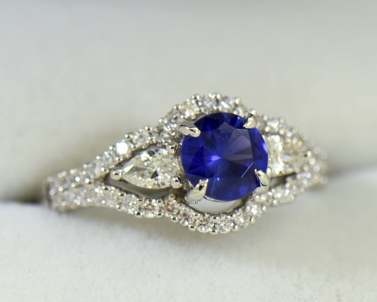 Custom Sapphire Engagement Ring with Pear Diamond Accents | Exquisite ...