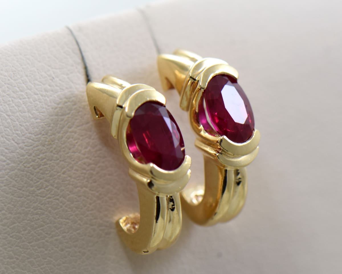 Estate Top Gem Ruby J-Hoop Earrings