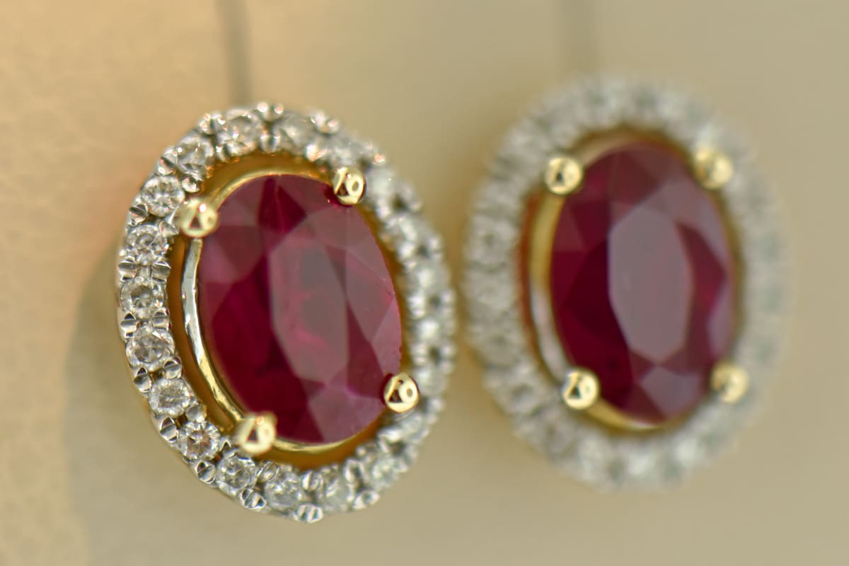 Estate Ruby & Diamond Halo Stud Earrings | Exquisite Jewelry for Every Occasion | FWCJ