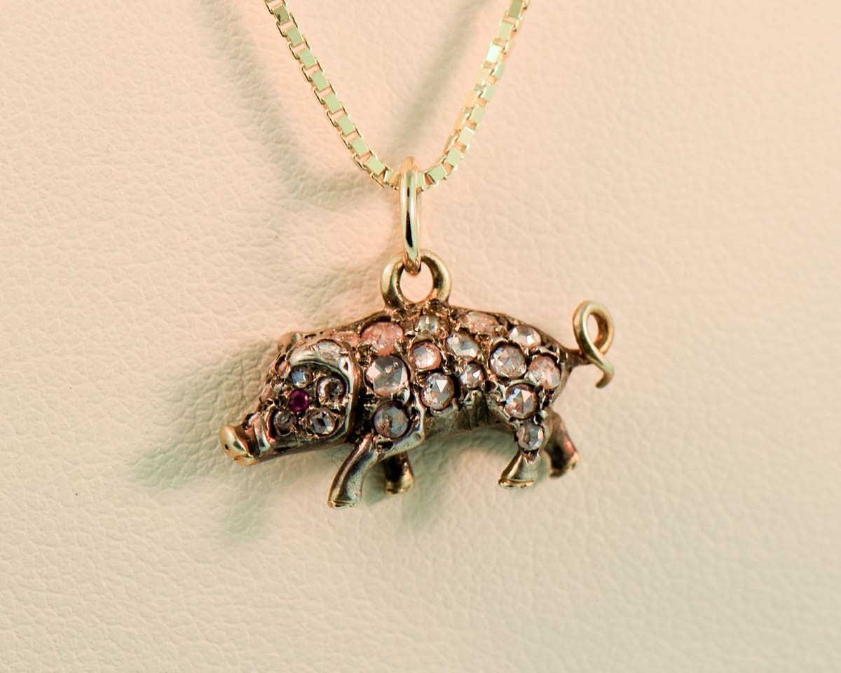 Little Piggie Pendant, Sterling & Gold & Rose Cut Diamonds | Exquisite ...