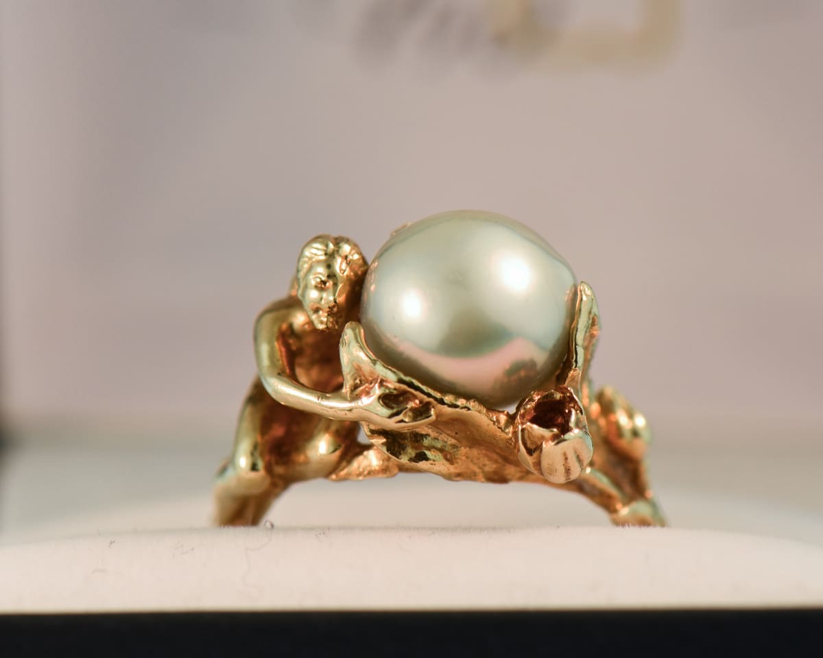Carved 14k Gold Mid-Century Pearl Pixie Ring | Exquisite Jewelry for ...