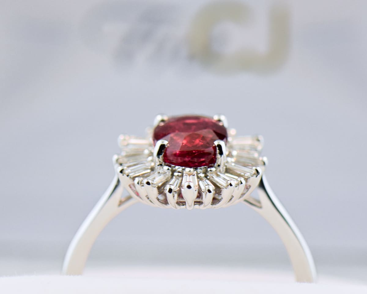 2ct Ruby & Baguette Diamond Halo Ring | Exquisite Jewelry for Every ...