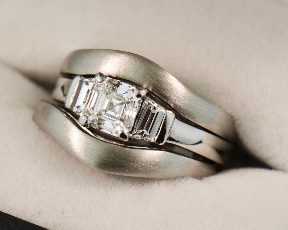 Deco-Style Platinum Wedding Set with Asscher Cut Diamond | Exquisite ...