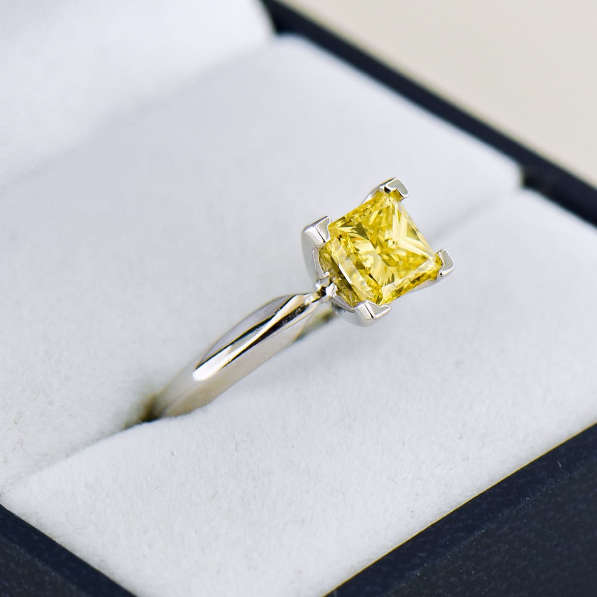 Princess Cut Vivid Yellow Diamond Solitaire Engagement Ring | Exquisite ...