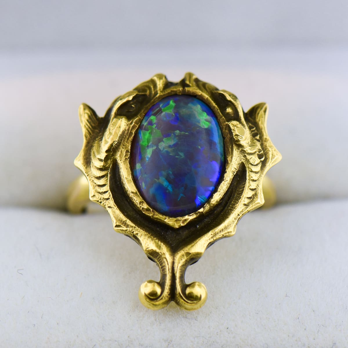 Arts & Crafts Mythical Sea Creature & Black Opal Fantasy Ring ...