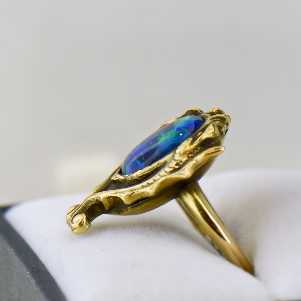 Arts & Crafts Mythical Sea Creature & Black Opal Fantasy Ring ...