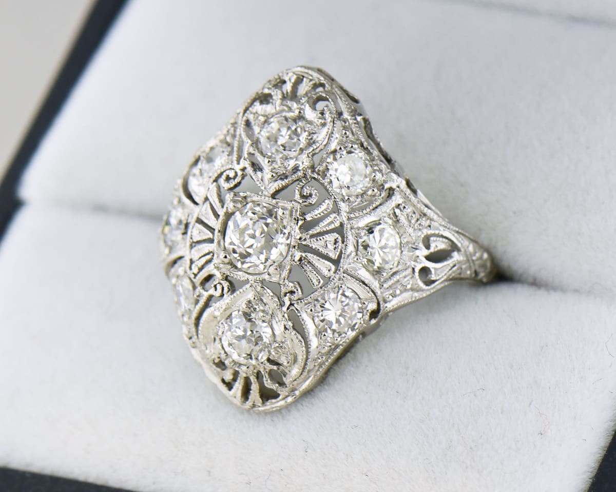 Early Art Deco Platinum Filigree Diamond Dinner Ring | Exquisite ...