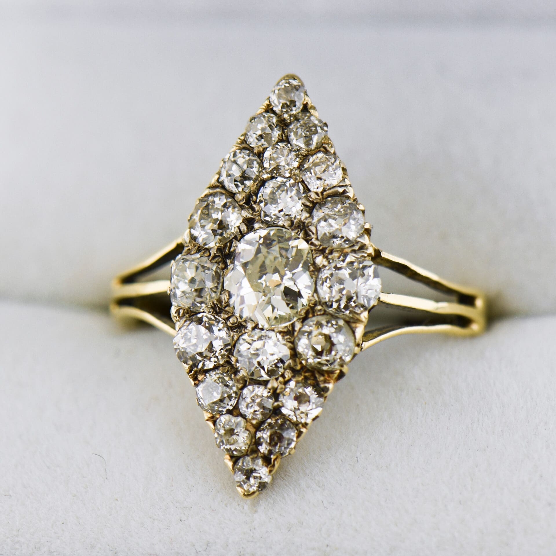 Victorian Gold Diamond Navette Ring a Showstopper