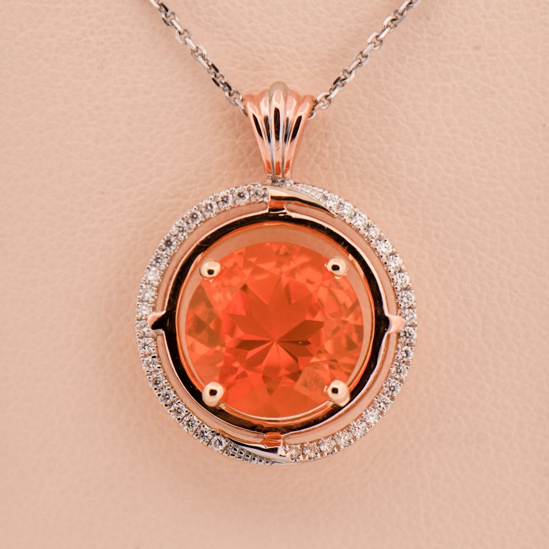 Orange Mexican Fire Opal Diamond Pendant